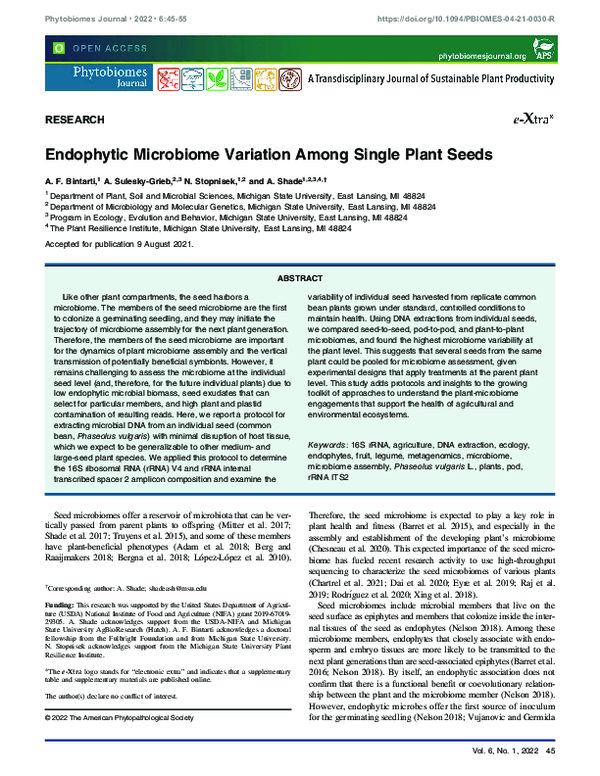 (PDF) Endophytic microbiome variation among single plant seeds