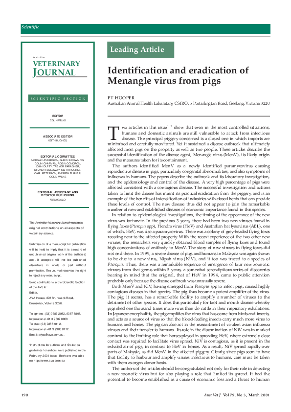 (PDF) Identification and eradication of Menangle virus from pigs
