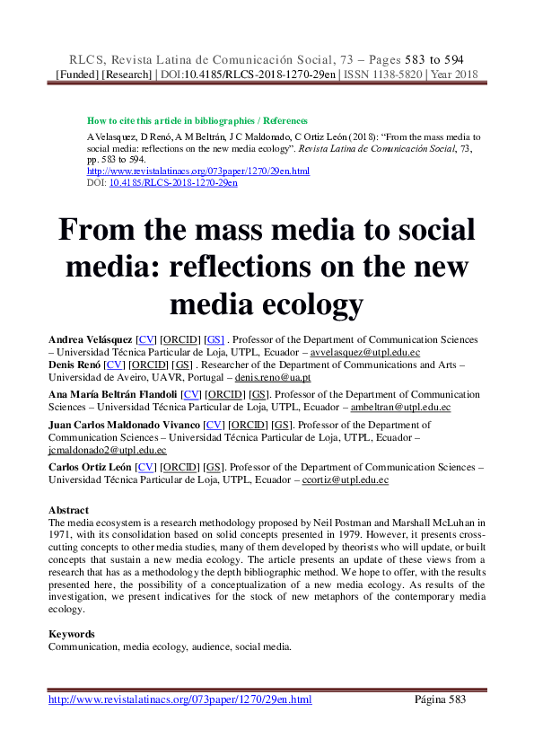 (PDF) From the mass media to social media: reflections on the new media ...