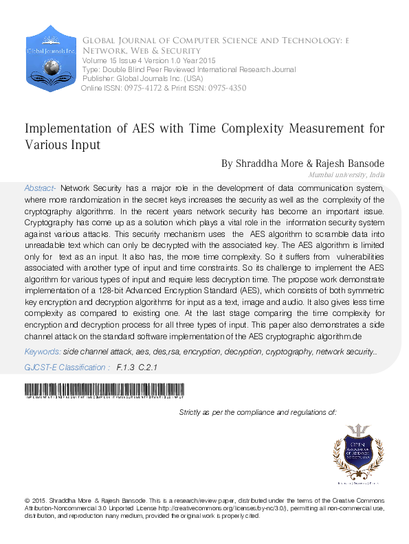 (PDF) Implementation of AES with Time Complexity Measurement for ...