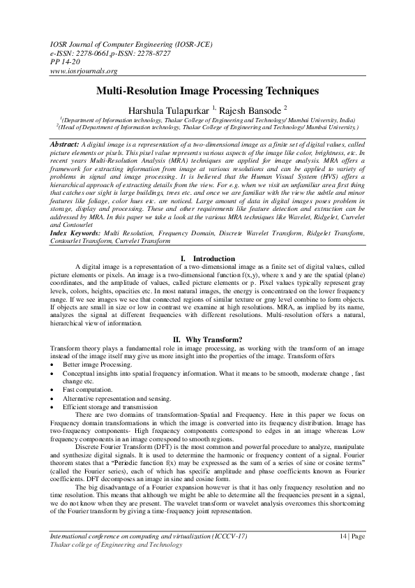 (PDF) Multi-Resolution Image Processing Techniques