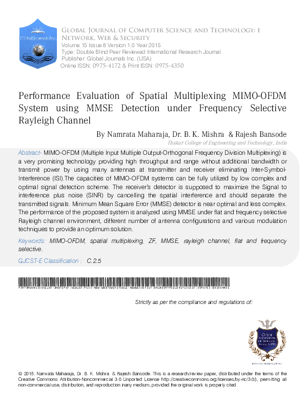 (PDF) Performance Evaluation of Spatial Multiplexing MIMO-OFDM System ...