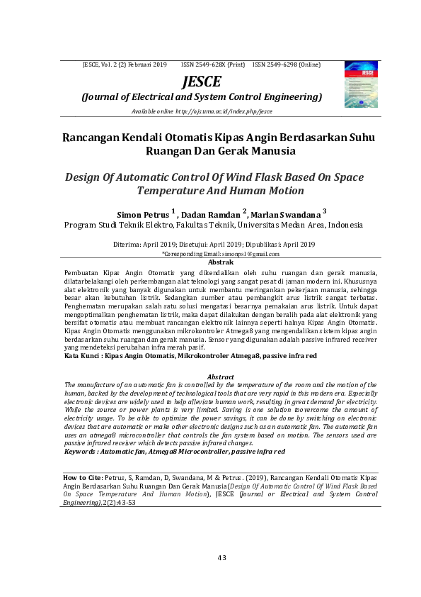 (PDF) Rancangan Kendali Otomatis Kipas Angin Berdasarkan Suhu Ruangan ...