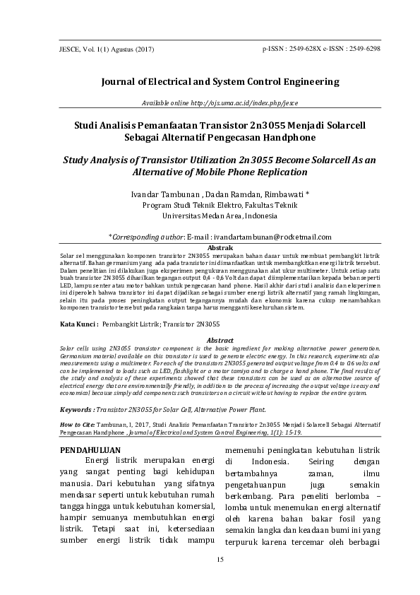(PDF) Studi Analisis Pemanfaatan Transistor 2n3055 Menjadi Solarcell ...