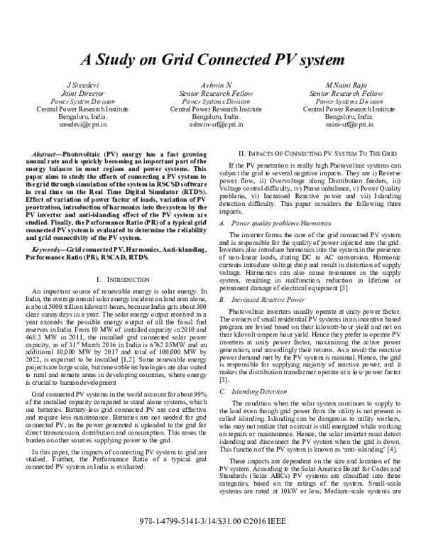 (PDF) A study on grid connected PV system