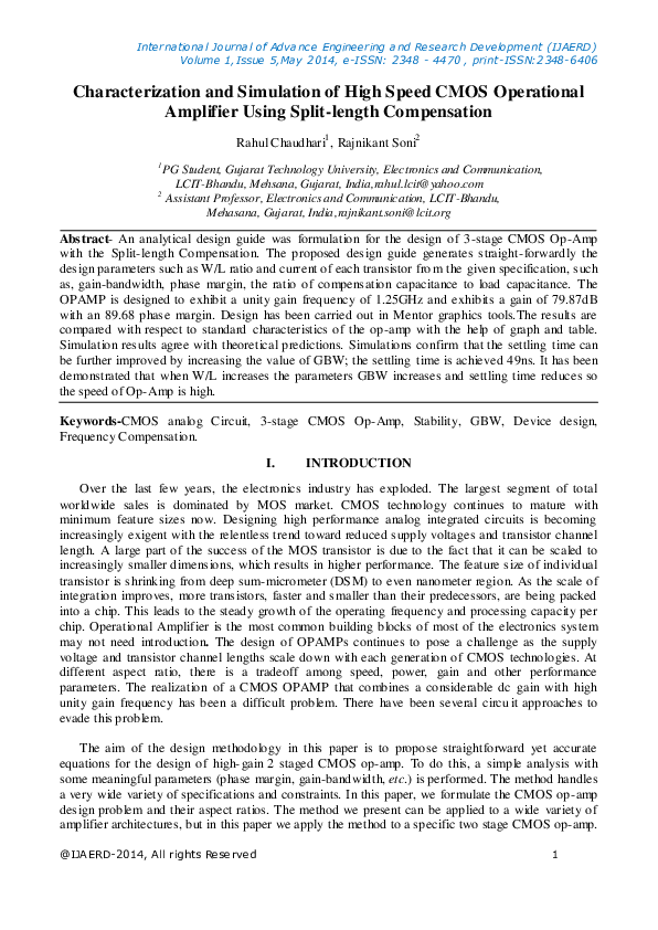 (PDF) Characterization and Simulation of High Speed CMOS Operational ...