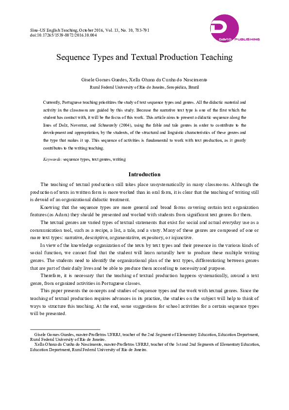 (PDF) Sequence Types and Textual Production Teaching