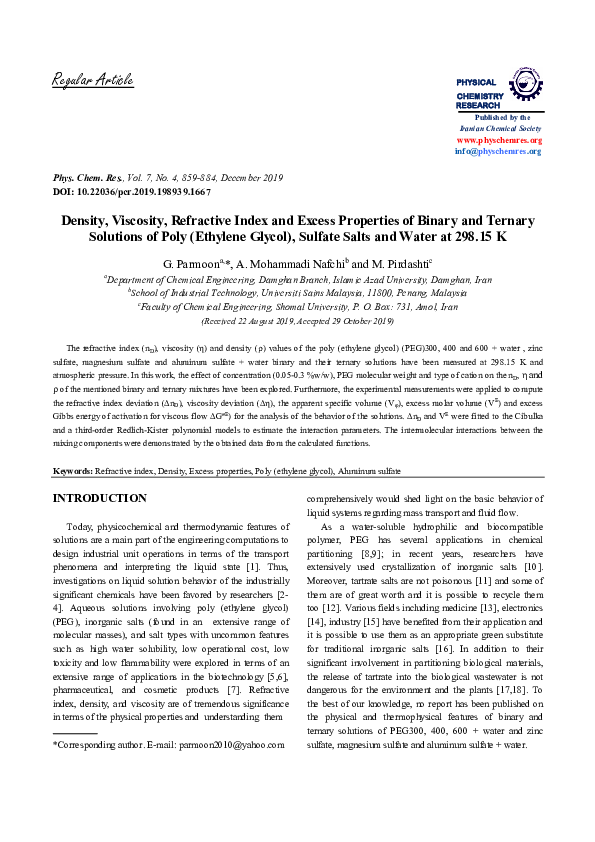 (PDF) Density, Viscosity, Refractive Index, and Excess Properties of Binary and Ternary ...