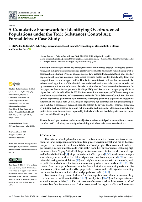 (PDF) A Cumulative Framework for Identifying Overburdened Populations ...