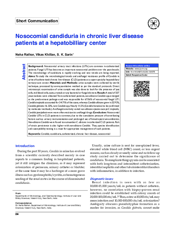 (PDF) Nosocomial candiduria in chronic liver disease patients at a ...