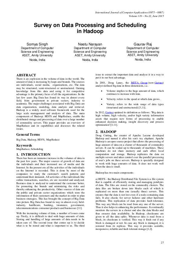 (PDF) Survey on Data Processing and Scheduling