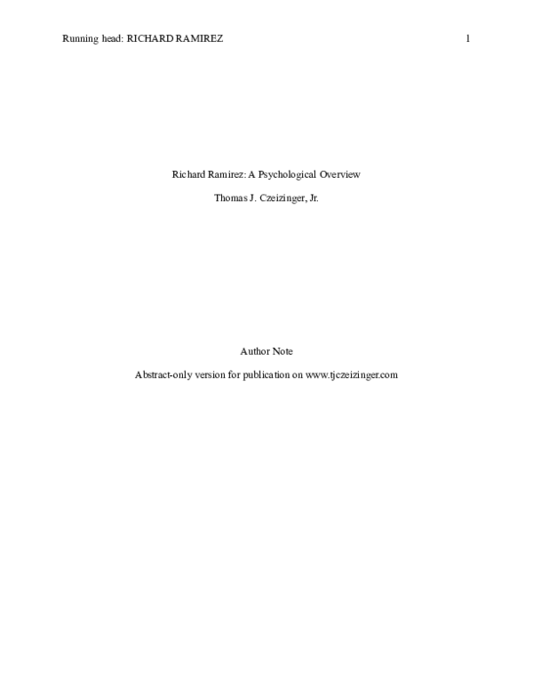 Pdf Richard Ramirez A Psychological Overview
