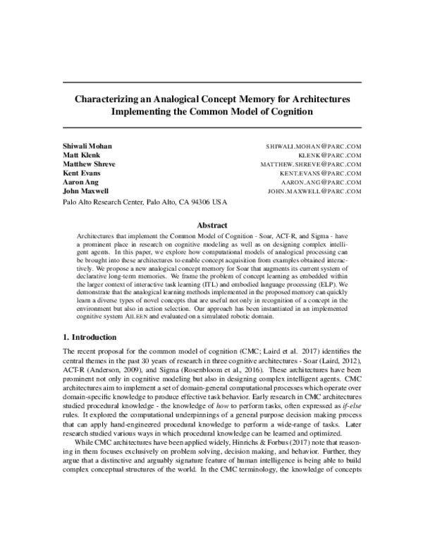 (PDF) Characterizing an Analogical Concept Memory for Architectures Implementing the Common ...