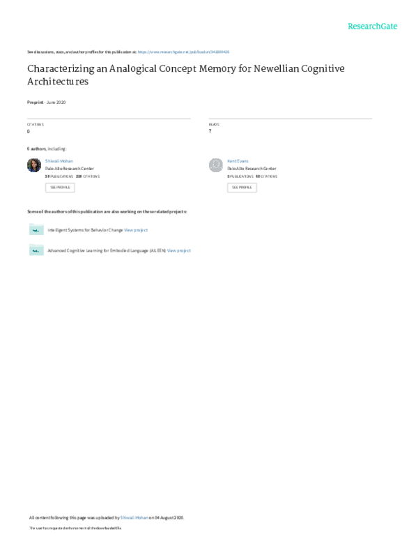 (PDF) Characterizing an Analogical Concept Memory for Newellian Cognitive Architectures