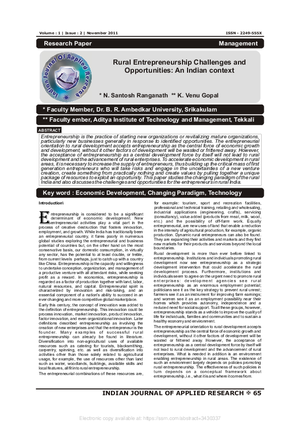 (PDF) Rural Entrepreneurship Challenges and Opportunities: An Indian ...