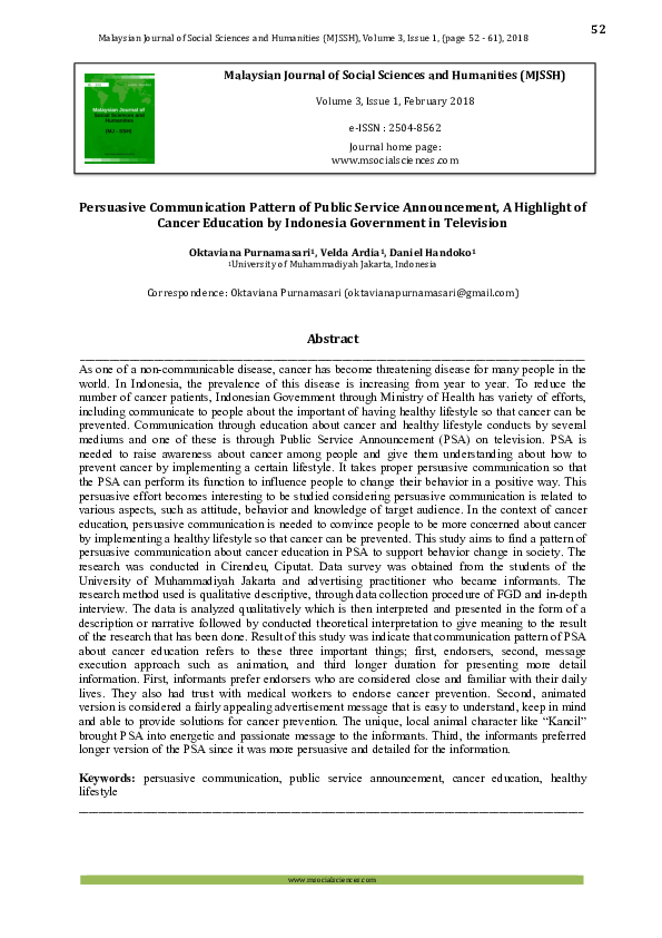 (PDF) Persuasive Communication Pattern of Public Service Announcement ...