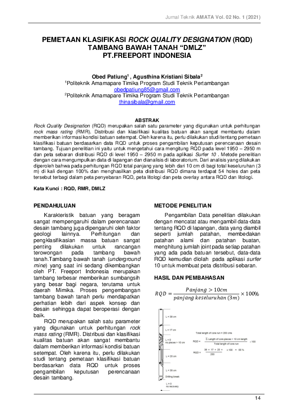 (PDF) Pemetaan Klasifikasi Rock Quality Designation (RQD) Tambang Bawah ...