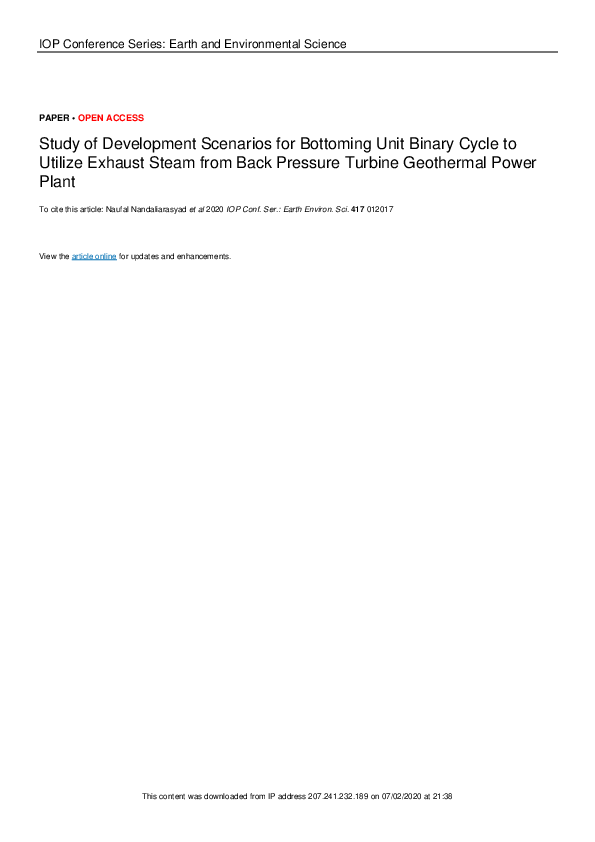 (PDF) Study of Development Scenarios for Bottoming Unit Binary Cycle to Utilize Exhaust Steam ...