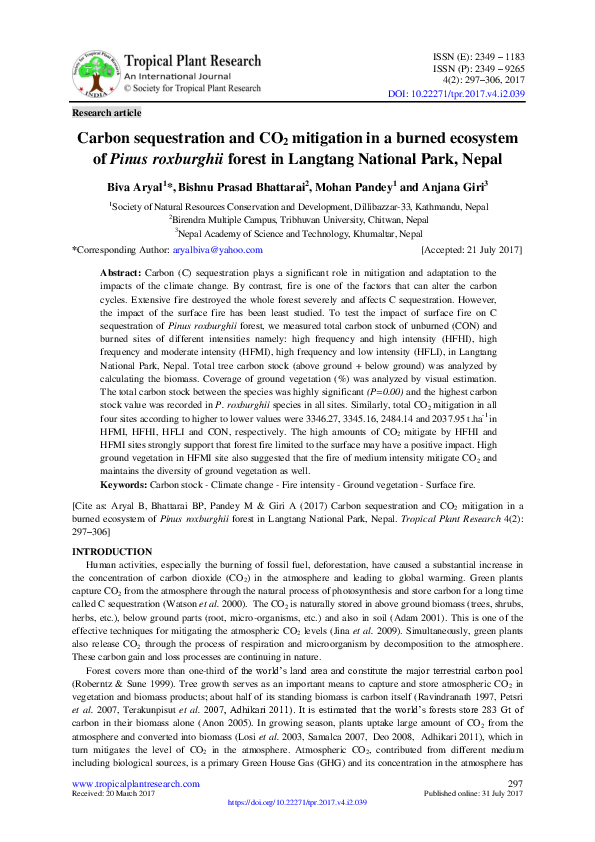 (PDF) Carbon sequestration and CO2 mitigation in a burned ecosystem of ...