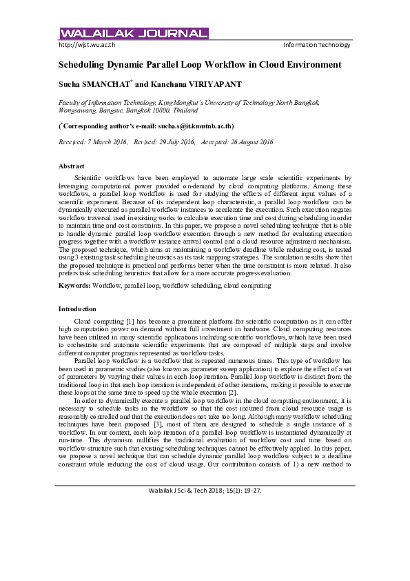 (PDF) Scheduling Dynamic Parallel Loop Workflow in Cloud Environment | Sucha Smanchat - Academia.edu