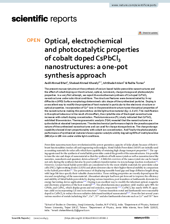 (PDF) Optical, electrochemical and photocatalytic properties of cobalt ...