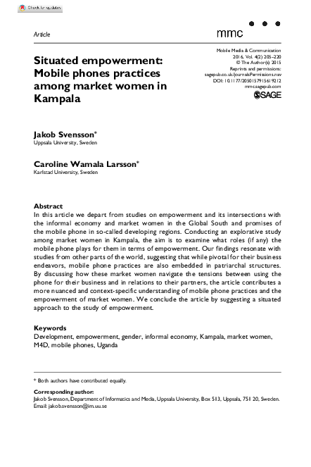Situated empowerment: Mobile phones practices among market women in Kampala