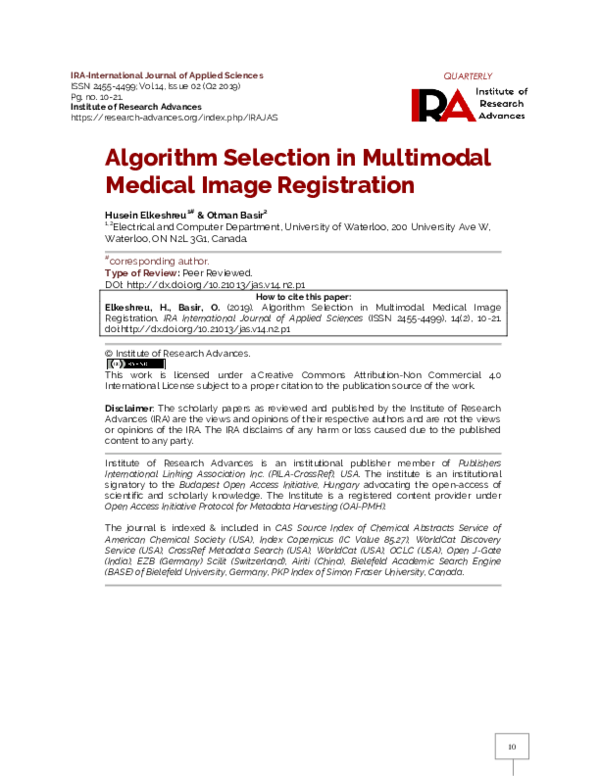 (PDF) Algorithm Selection in Multimodal Medical Image Registration