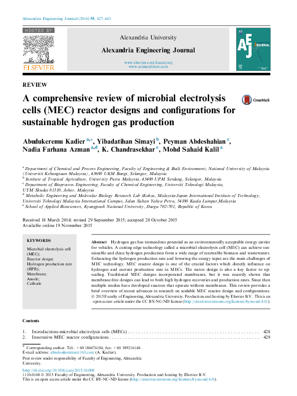 (PDF) A comprehensive review of microbial electrolysis cells (MEC ...