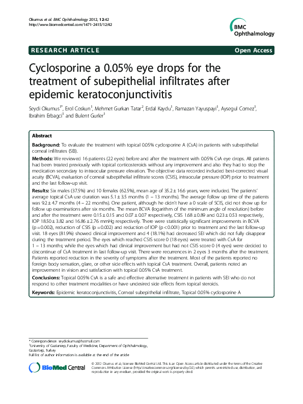 (PDF) Cyclosporine a 0.05% eye drops for the treatment of subepithelial ...