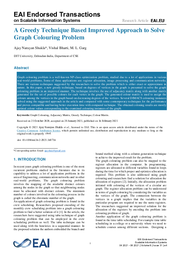 (PDF) A Greedy Technique Based Improved Approach to Solve Graph ...
