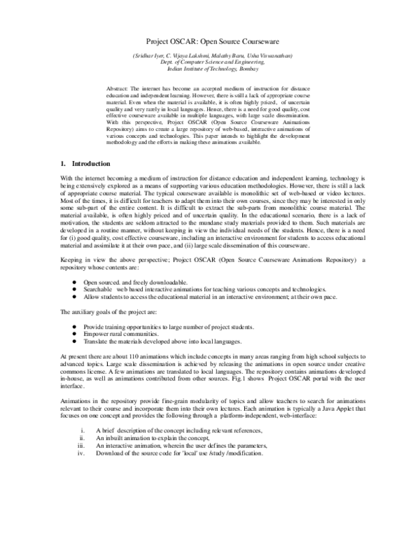 (PDF) Project OSCAR: Open Source Courseware