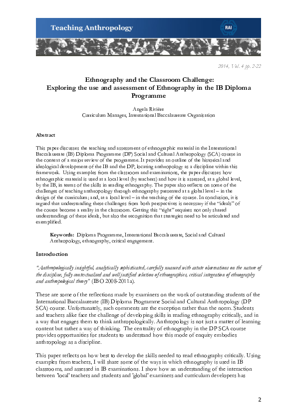 (PDF) Ethnography and the Classroom Challenge: Exploring the use and ...