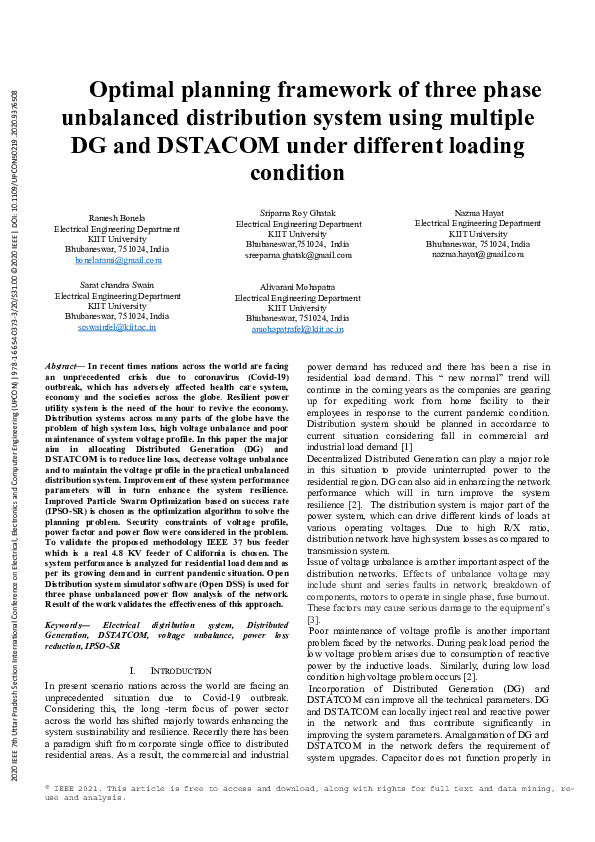 (PDF) Optimal planning framework of three phase unbalanced distribution system using multiple DG ...