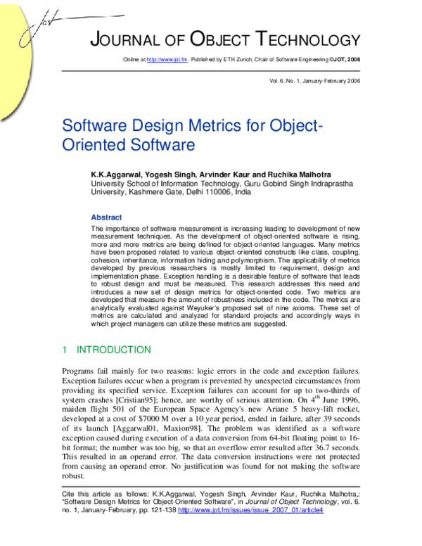 (PDF) Software Design Metrics for Object-Oriented Software