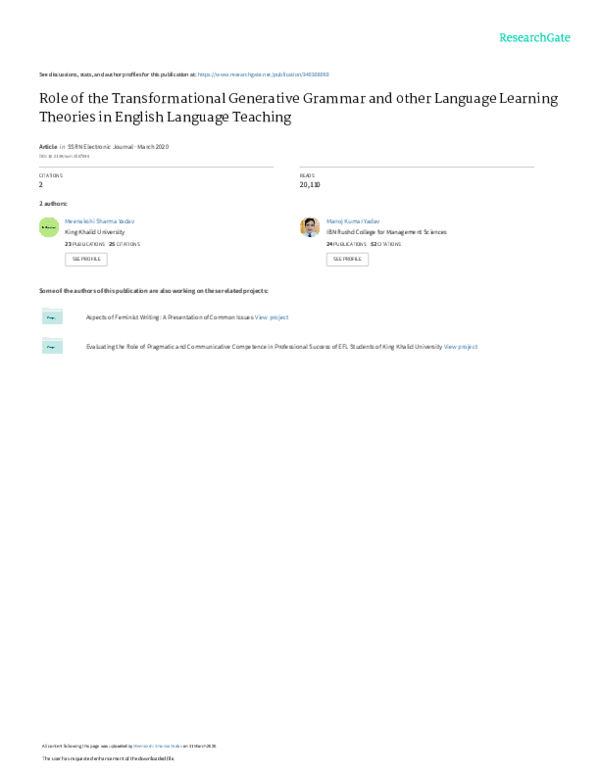 (PDF) Role of the Transformational Generative Grammar and other ...