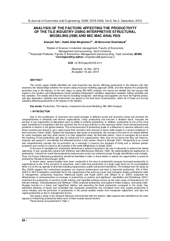 (PDF) Analysis of the factors affecting the productivity of the tile industry using interpretive ...