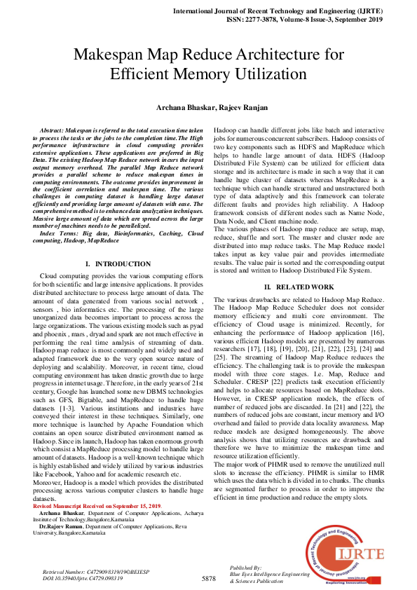 (PDF) Makespan Map Reduce Architecture for Efficient Memory Utilization