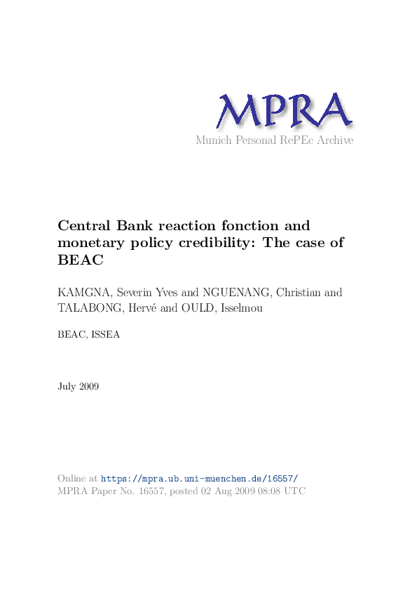 (PDF) Central Bank reaction fonction and monetary policy credibility ...