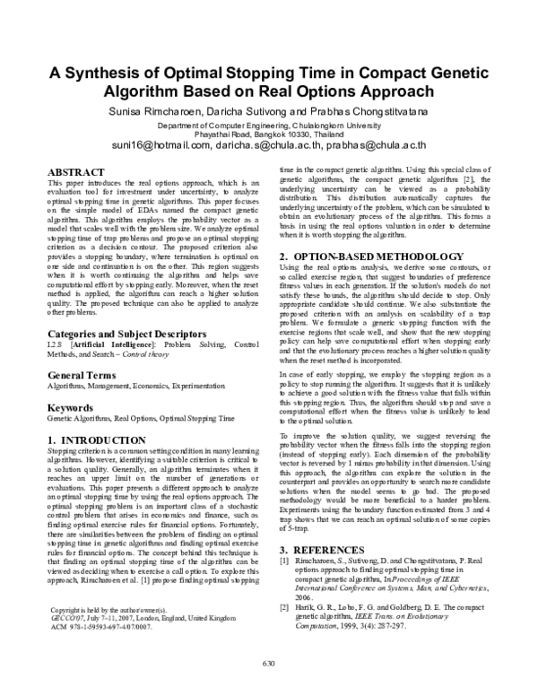 (PDF) A synthesis of optimal stopping time in compact genetic algorithm based on real options ...