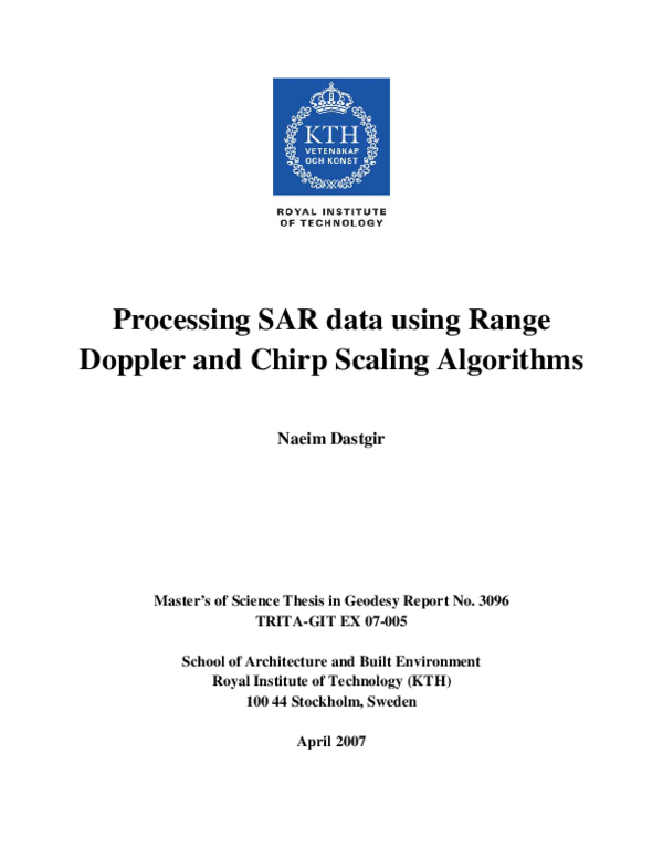 (PDF) Processing SAR data using RangeDoppler and Chirp Scaling Algorithms