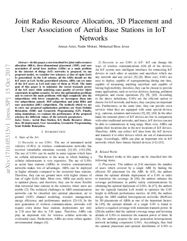 (PDF) Joint Radio Resource Allocation, 3D Placement and User Association of Aerial Base Stations ...