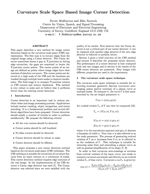 Pdf Curvature Scale Space Based Image Corner Detection