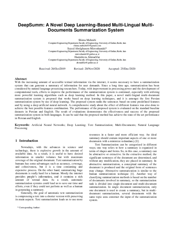 (PDF) DeepSumm: A Novel Deep Learning-Based Multi-Lingual Multi-Documents Summarization System