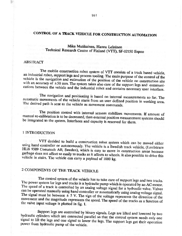 (PDF) Control of a Track Vehicle for Construction Automation