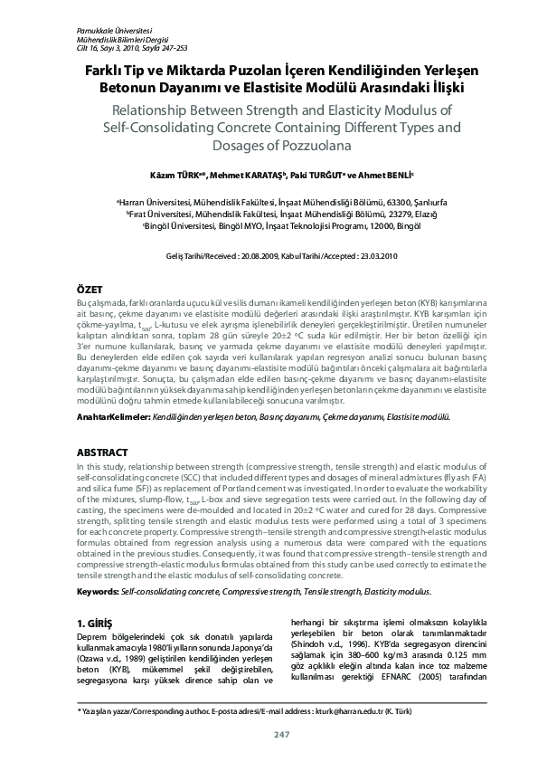 (PDF) Farklı Tip ve Miktarda Puzolan İçeren Kendiliğinden Yerleşen ...