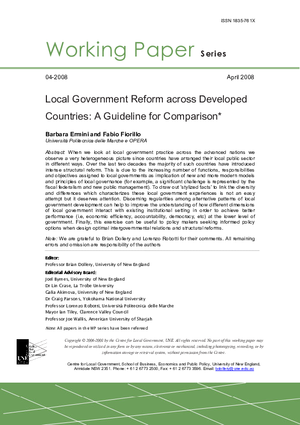 (PDF) Local Government Reform across Developed Countries: A Guideline ...