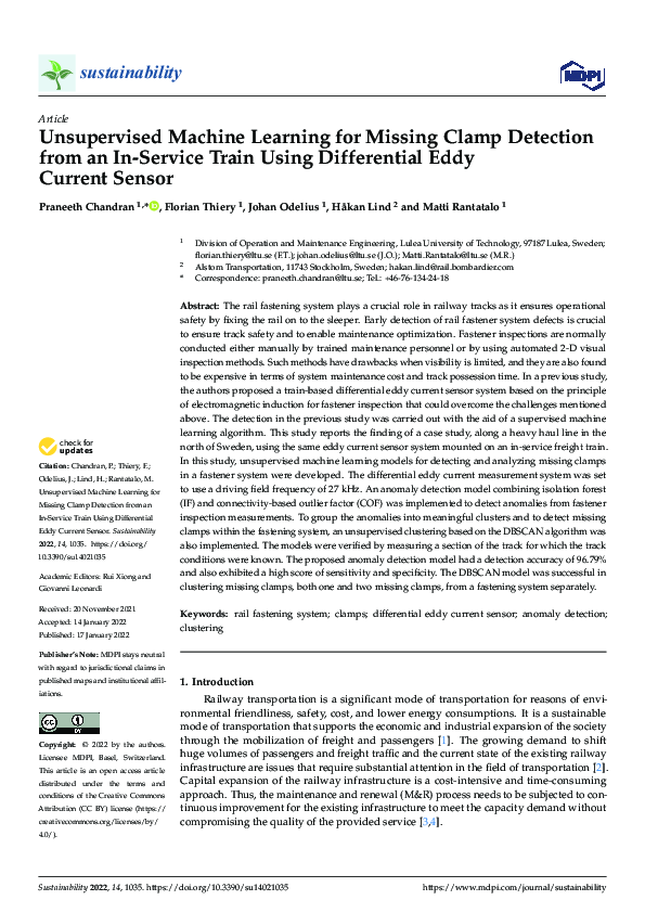 (PDF) Unsupervised Machine Learning for Missing Clamp Detection from an In-Service Train Using ...