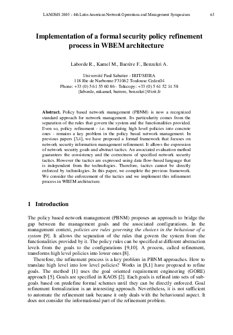 (PDF) Implementation of a formal security policy refinement process in WBEM architecture