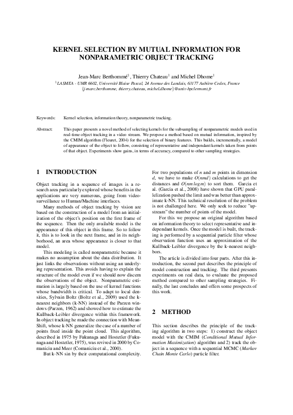 (PDF) Kernel Selection by Mutual Information for Nonparametric Object Tracking