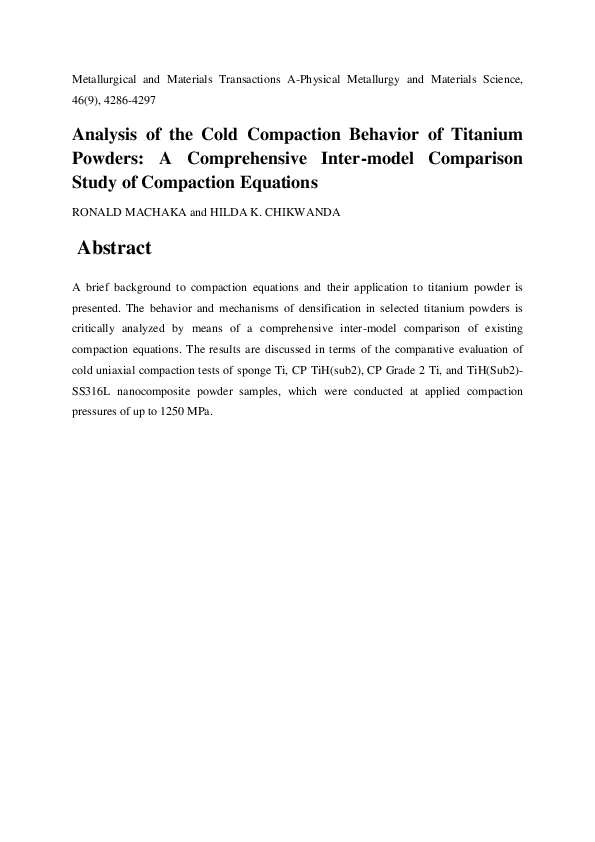 (PDF) Analysis of the Cold Compaction Behavior of Titanium Powders: A ...